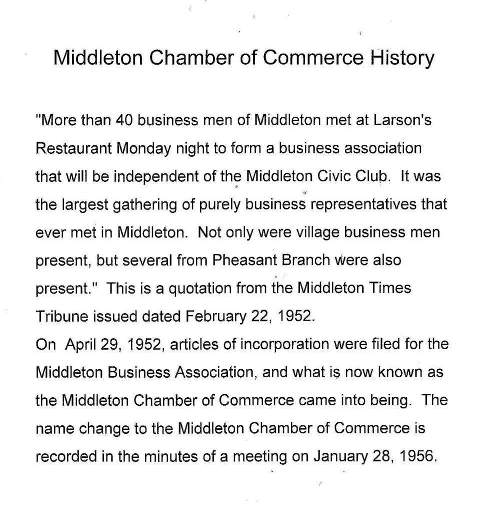 Chamber History - Middleton Chamber of Commerce