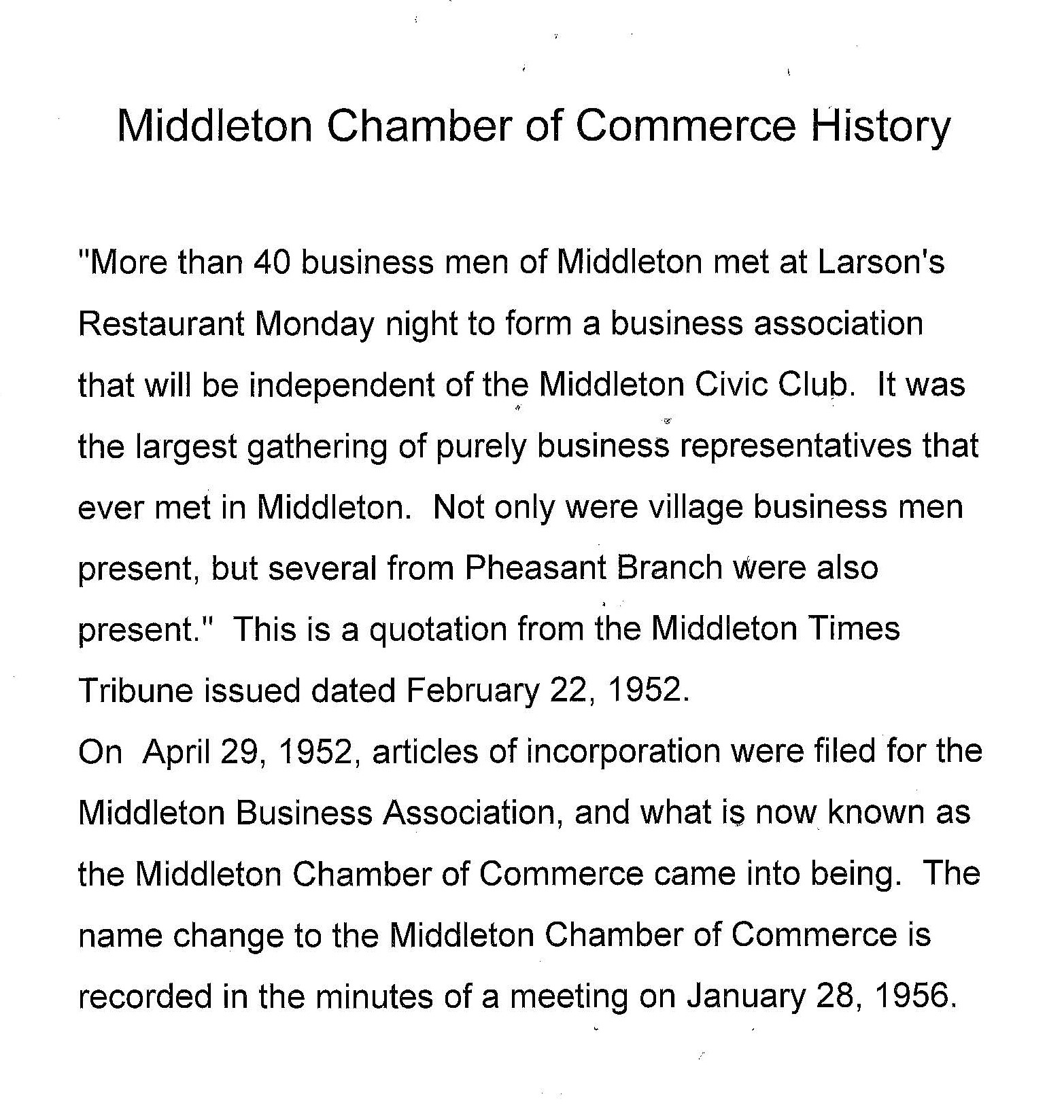 Chamber History - Middleton Chamber of Commerce